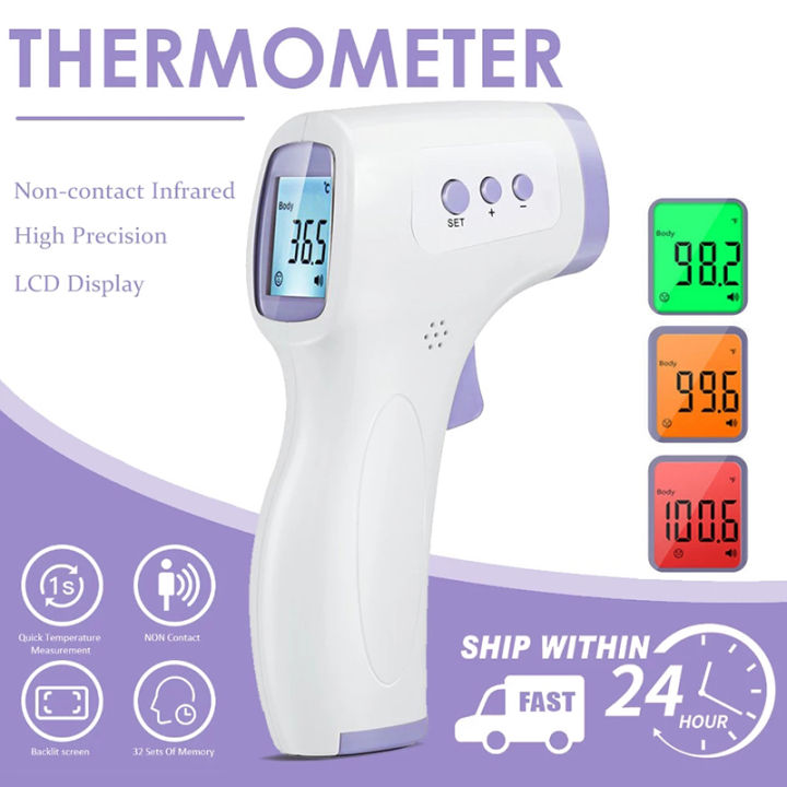 Non-Contact Forehead Thermometer 3-color Backlit Digital Display Thermometer Fever Measure ...