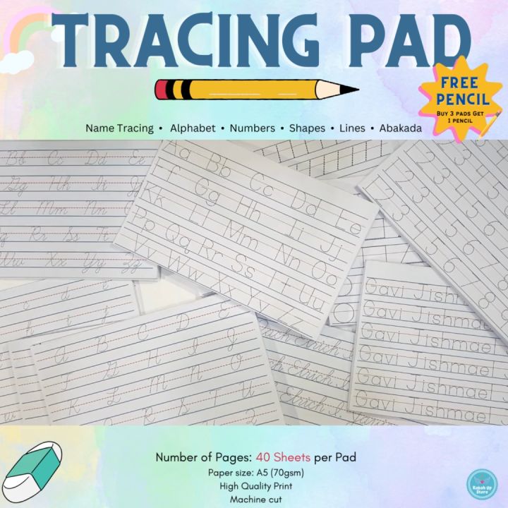 KIDS TRACING PAD free pencil (Name, Alphabet, Shape, Number, Lines) 40 ...