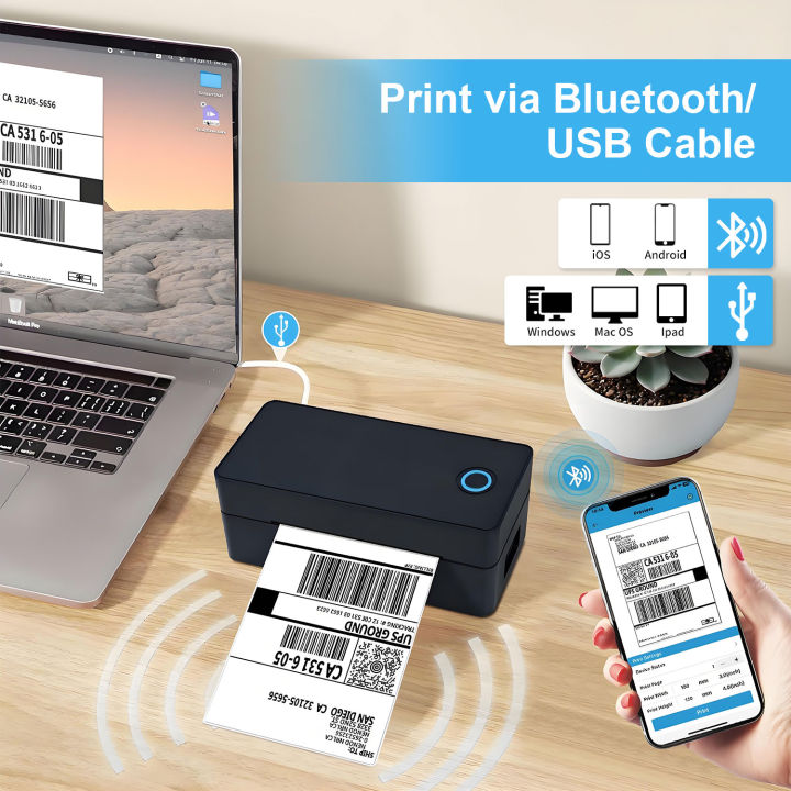 Thermal Label Printer Small Wireless Shipping Label Printer 4X6 inch ...