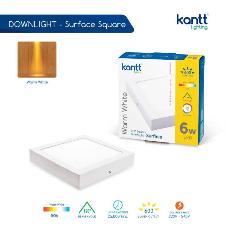 Kantt Lighting Warm White LED Surface Square Downlight - 6W / 12W / 18W ...