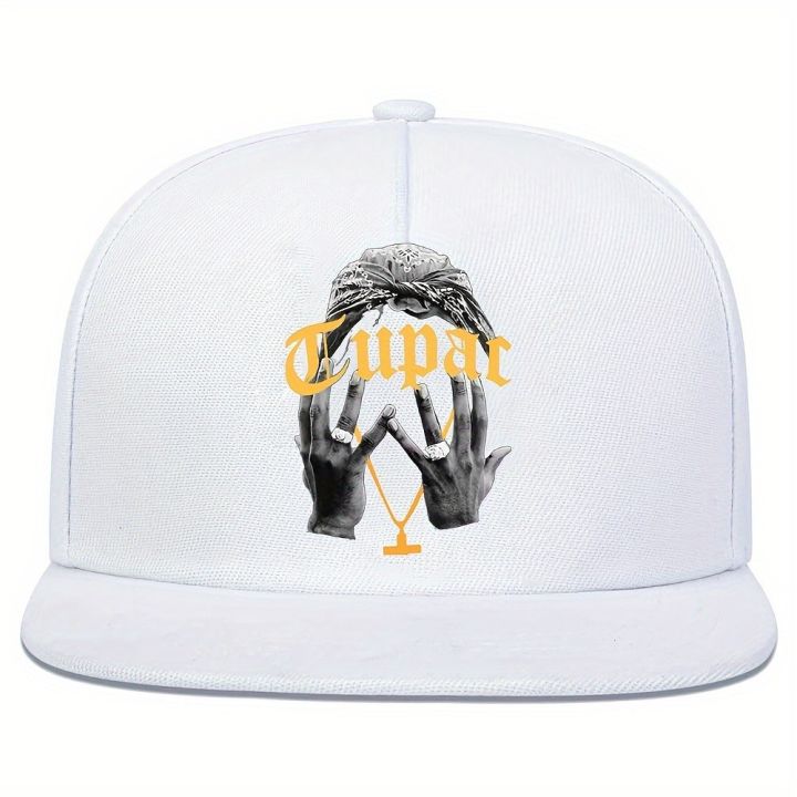 Adjustable Flat Edge Baseball Hat with Tupac Pattern Printed Hip Hop ...