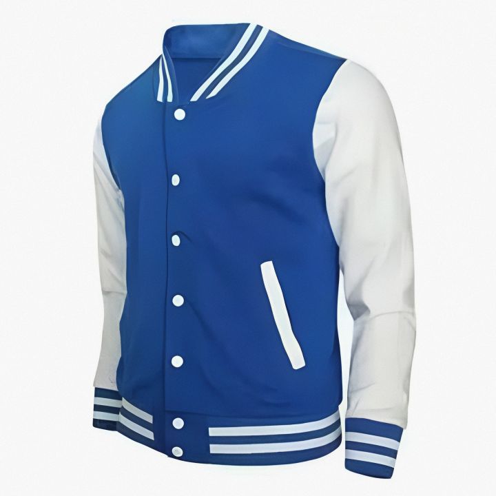 Jaket BaseBall Varsity Biru Putih kancing/Jacket Baseball pria dan ...