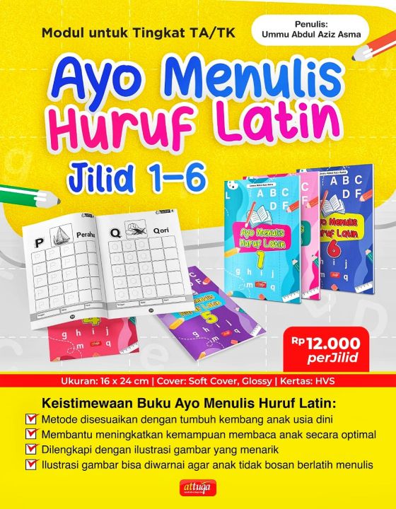 Buku AYO MENULIS HURUF LATIN - attuqa - mahir menulis huruf latin - modul belajar menulis huruf ...