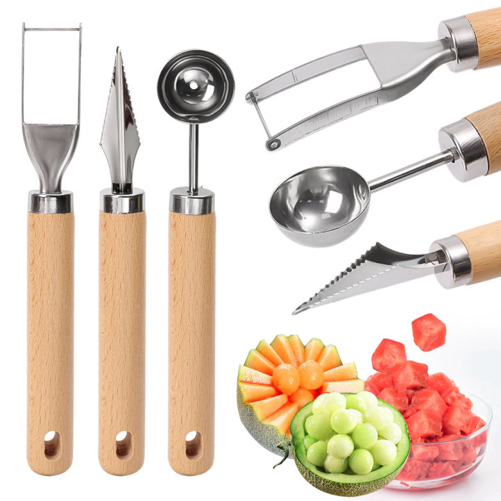 YESPERY Watermelon Fancy Cutter Scoop Wooden Handle Fruit Carving Tool ...