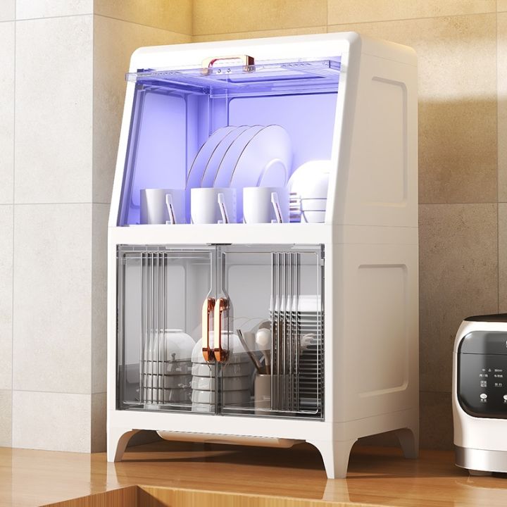Kitchen Dish Drainer Storage Box with Blue Light Disinfection Cover ...