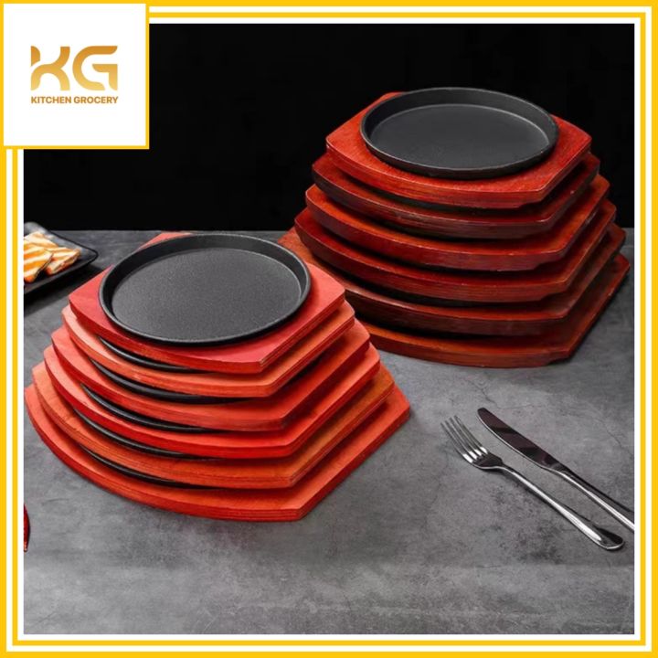 Chảo gang bò né chống dính hình tròn đế gỗ - dùng được bếp từ | Lazada.vn