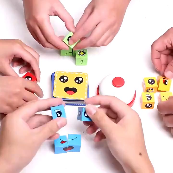 Wooden Expression Puzzles Building Block Magic Face Changing Montessori ...