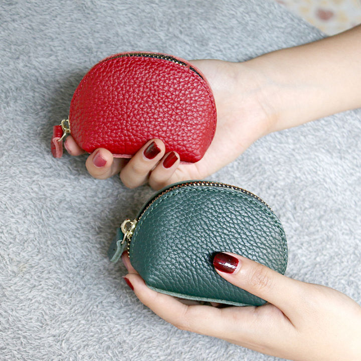 Mini Retro Leather Wallet Simple Dumpling Shape Women's Wallet Genuine ...