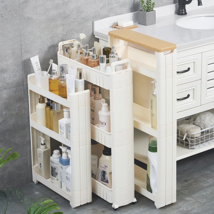 Bathroom Kitchen Gap Shelf Floor Standing Narrow Cabinet Multi Layer ...