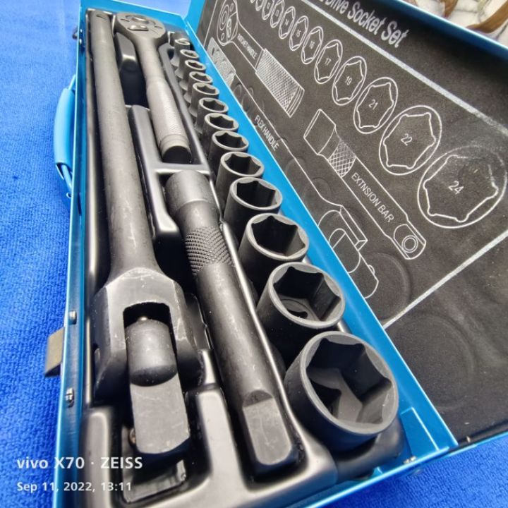 socket wrench set 17pcs 1/2 drive original flyman size 8mm to 24mm | Lazada PH