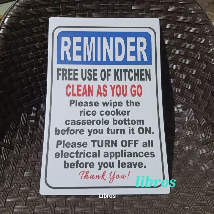PVC A4 size Signage Reminder Free Use of Kitchen | Lazada PH