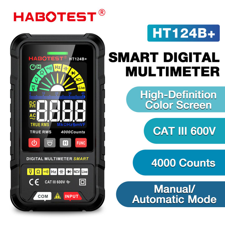 HABOTEST HT124 Smart Digital Multimeter 600V AC/DC Voltmeter 4000 ...