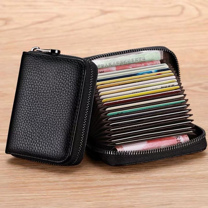Leather large-capacity multi-card slot organ zipper compact bank card ...