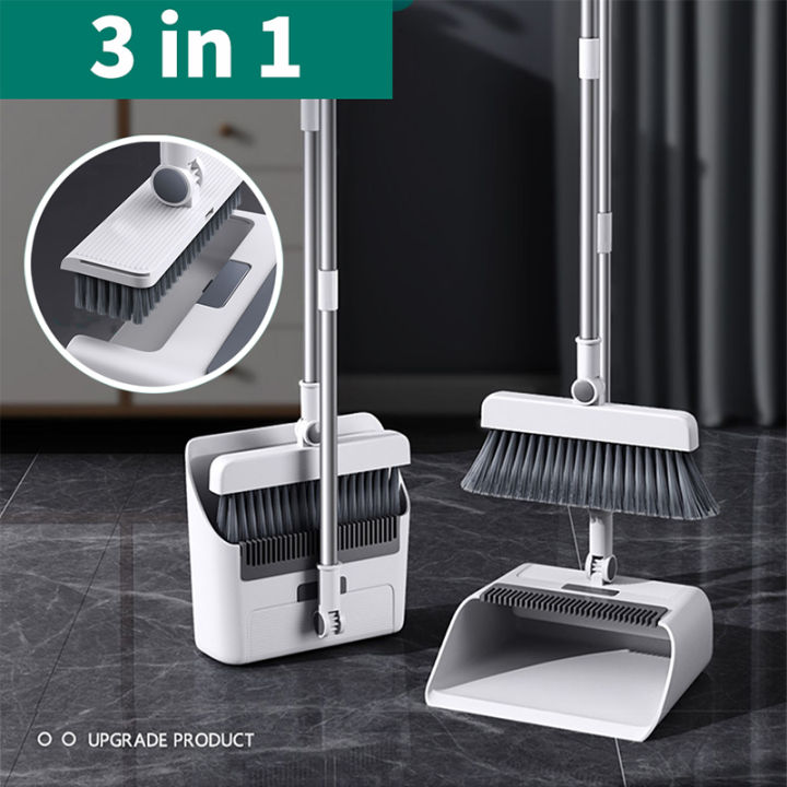3 in 1 Foldable Brooms Dustpan Set and Brushes Cleaning Tools Rotatable Floor Sweeper Brushes ...