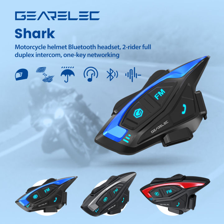 GEARELEC Shark Motorcycle Bluetooth Intercom Headset 2-Rider 1000m ...