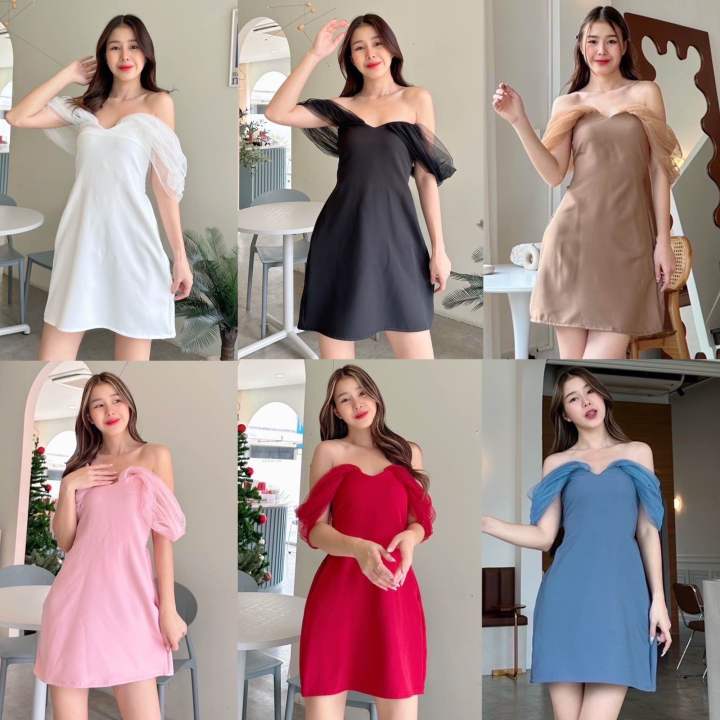 ℬ𝑒𝓇𝓇𝓎.𝒸𝓁𝑜𝓉𝒽𝒾𝓃𝑔 เดรสเกาะอก แต่งระบายแขน อกวี ลุคคุณหนู ป้าย Everday ...