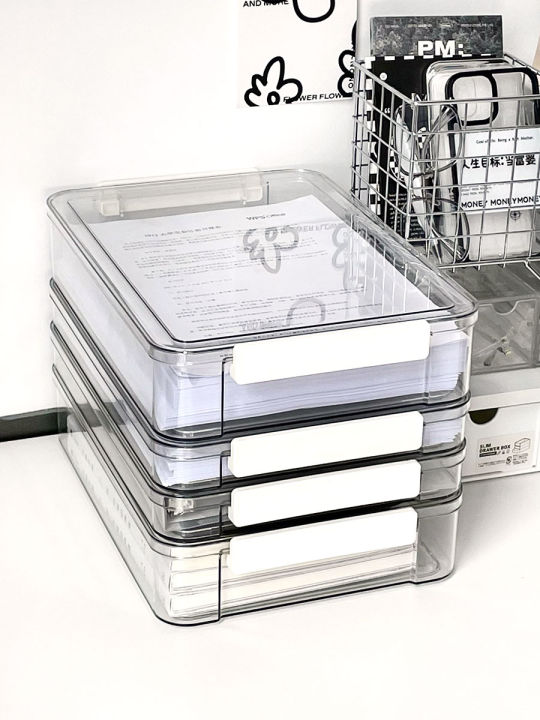 Large Capacity Plastic File Storage Box Transparent Office Supplies ...