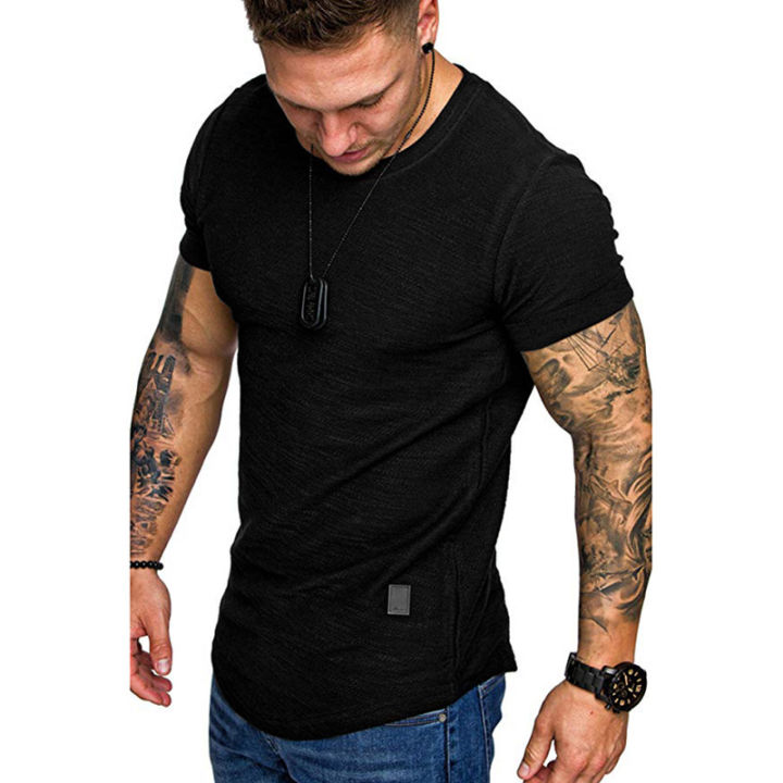 Mens Sports T Shirt Slim Fit O Neck Short Sleeve Muscle Fitness Casual