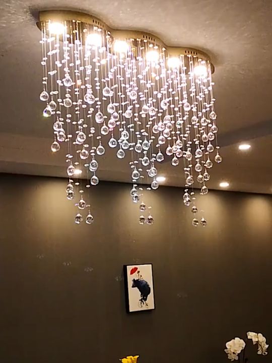 Modern Rectangular Lighting Raindrop Crystal Chandelier Ceiling ...