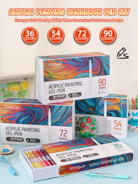 Languo 36/54/72/90 Colors Gel Pens,Acrylic Painting Handbook Pen Set ...