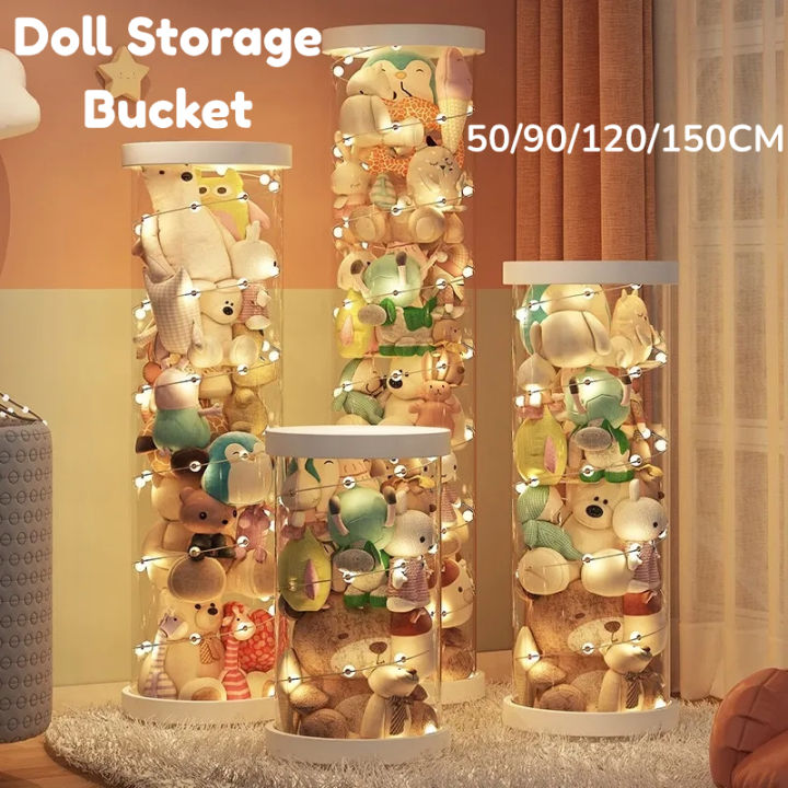 Transparent Stuff Doll Organizer Toy Storage Bucket Rotatable Doll ...