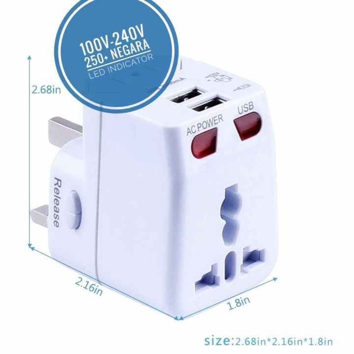 Travel Adaptor Universal Internasional Adaptor 2 USB All negara + FUSE ...