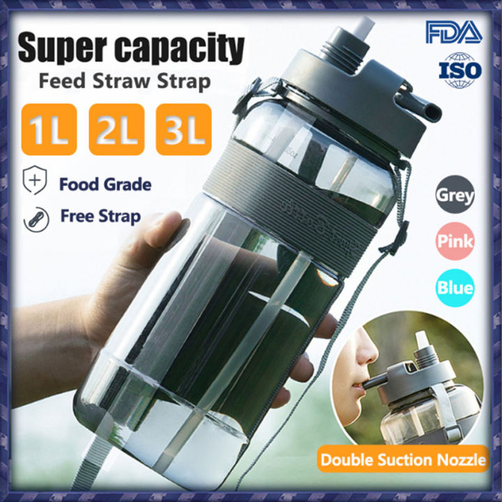 【In Stock+100% Original】1L 2L 3L Food Grade Big BPA With Straps Free Exercise Gym Training Drink ...
