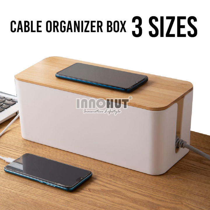 Innohut Cable Storage Box Wire Plug Hider Organizer Wooden Top Cable ...