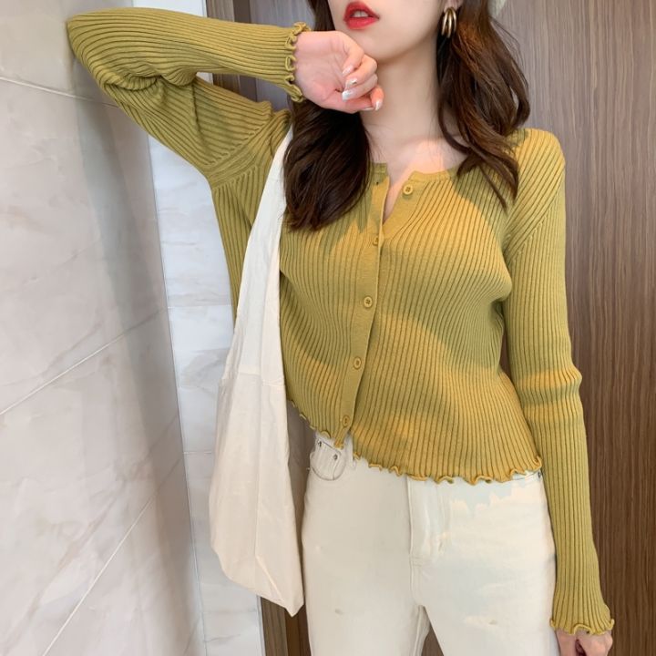 Cardigan rajut knit crop wanita lengan panjang kancing hornet premium ...