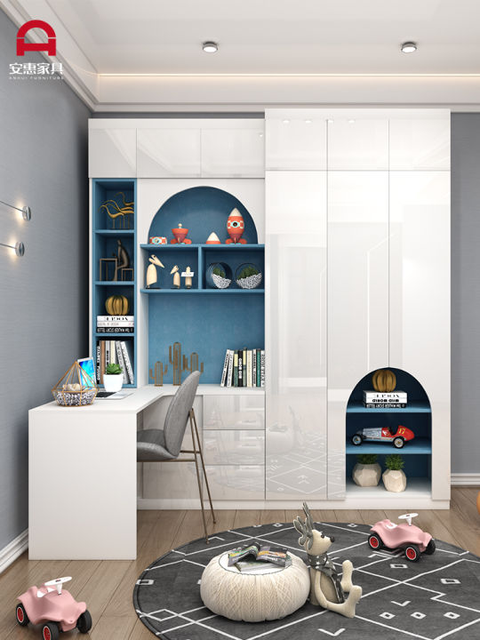 Modern Minimalist Bedroom Corner Computer Desk Bookcase Combination ...