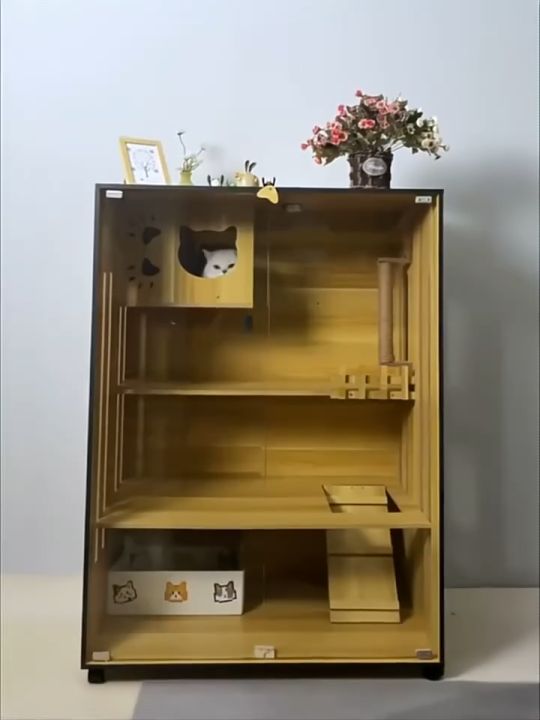 Luxury Cat Villa Solid Wooden Cat House Pet Showcase Indoor Cat Cage ...