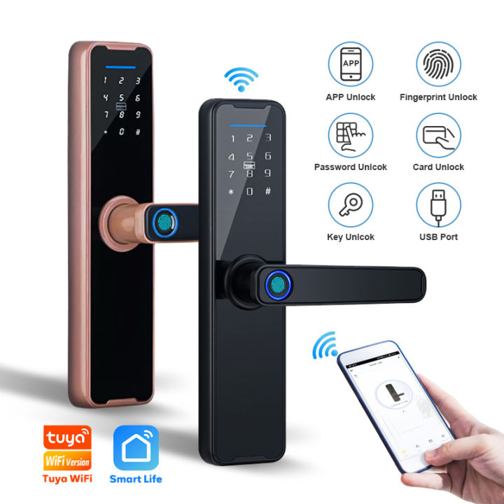 Smart Lock Tuya WiFi Biometric Fingerprint Digital Door Lock IC Card Password App Remote Control ...