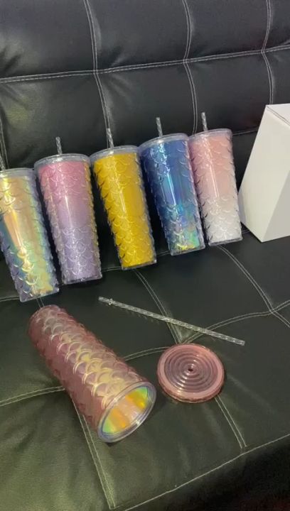 STYLE CLUB AM Mermaid Scales Cup Fish Scale Cup Tumbler Double Layer ...