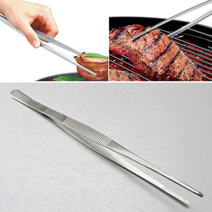 Stainless Steel Toothed Tweezer Long Barbecue Food Tong Straight ...