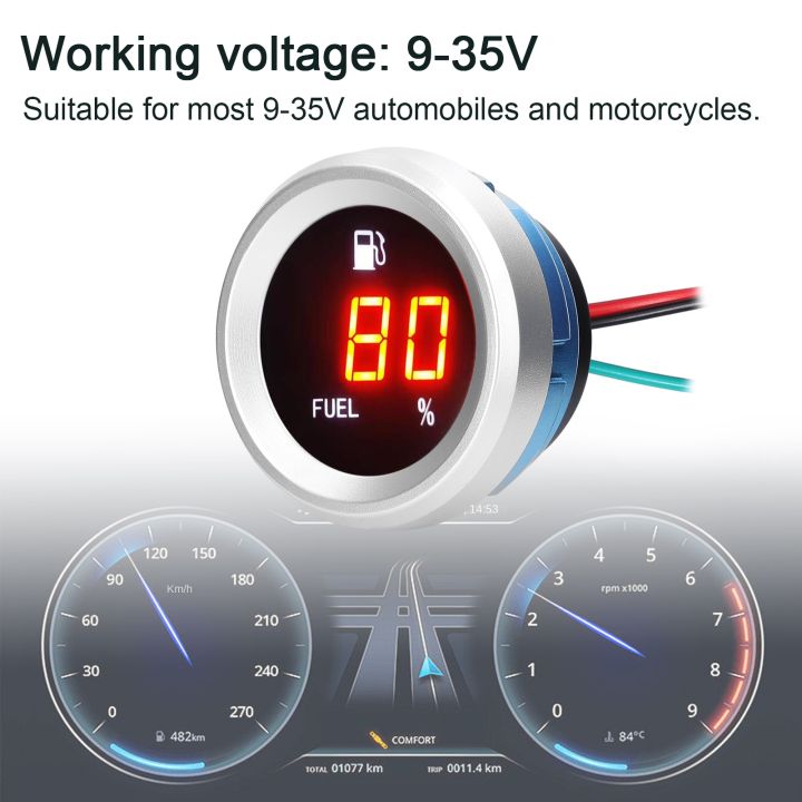 Digital Fuel Level Gauge with Flashing Alarm Car Fuel Level Meter 9-35V ...
