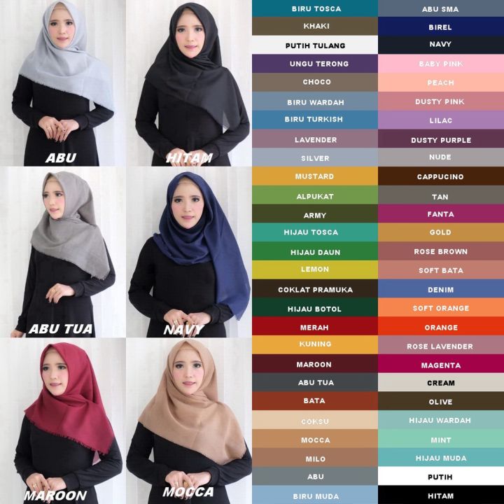 Jilbab segiempat Saudia rawis warna hijau sage matcha merah bata cabe Oren kuning cerah lemon ...