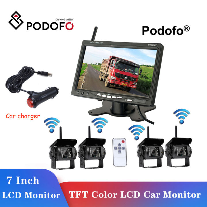 Podofo Vehicle Wireless Reverse Camera 7" HD TFT LCD Vehicle Backup ...