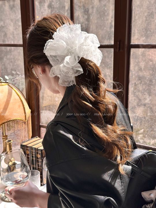 Ballet Style Large Size White Lace Hair Ties Butterfly Knot Flowing ...