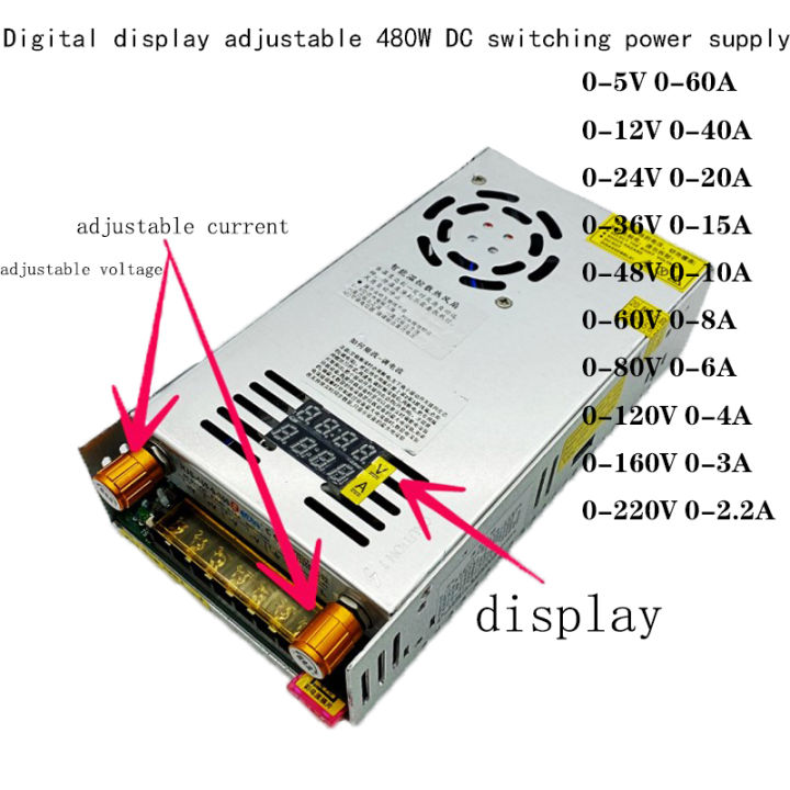 DC 5V 12V 24V 36V 48V Adjustable Switching Power Supply 60V 80V 120V 220V 480W With Digital ...