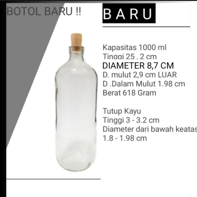 Botol Kaca 1 liter tutup kayu Botol Bensin Botol minyak Botol jamu ...