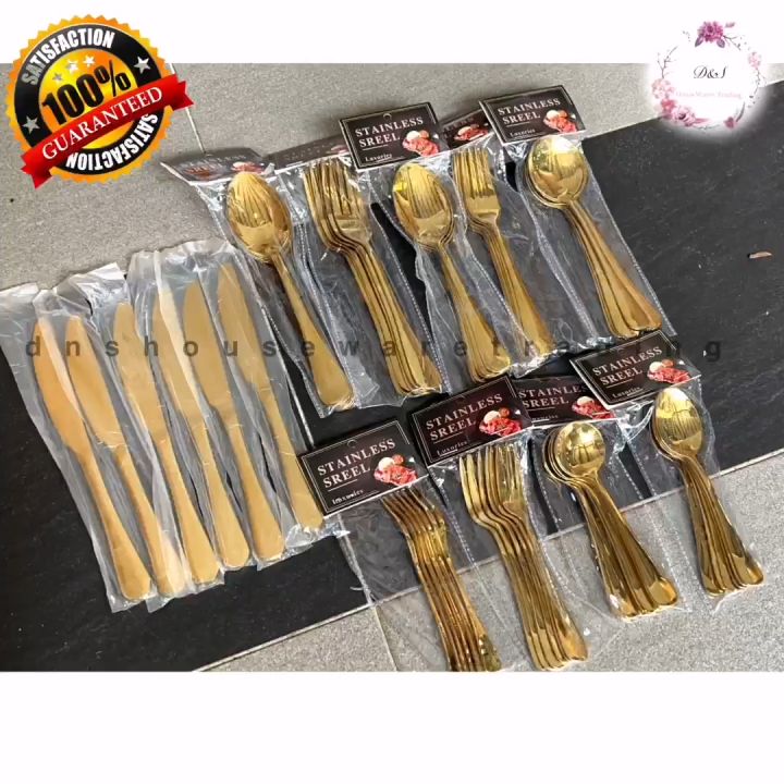 🇲🇾 GOLD Extra Thick Stainless Steel Spoon Fork Teaspoon Soup Spoon ...