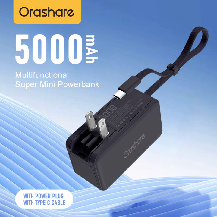 Orashare CP05 5000mAh Mini Powerbank With Build in Plug and Type C ...