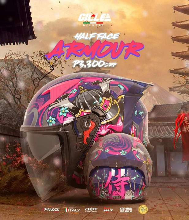 GILLE gvr armour half face dual visor helmet with FREEBIES | Lazada PH