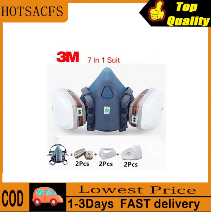 3M 7502 Respirator Mask 7 in 1 Suit Industry Painting Spray Dust Gas ...