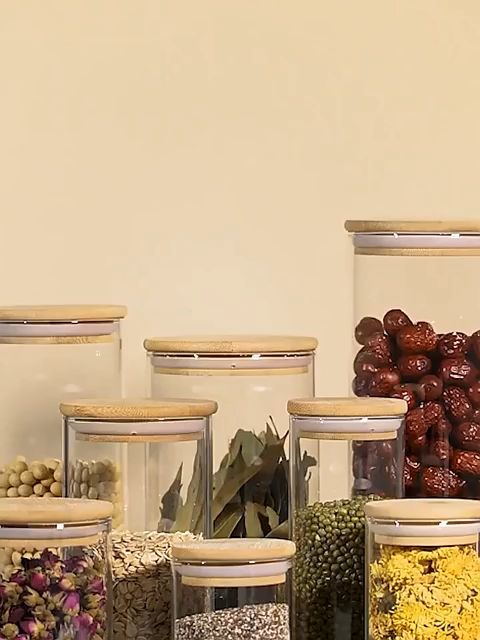 Bamboo Lid Glass Transparent Cereal Food Candy Coffee Bean Cookies ...