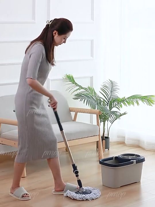 PMOP Grey Magic Spin Mop With Spinner And Bucket 360 Easy Microfiber ...