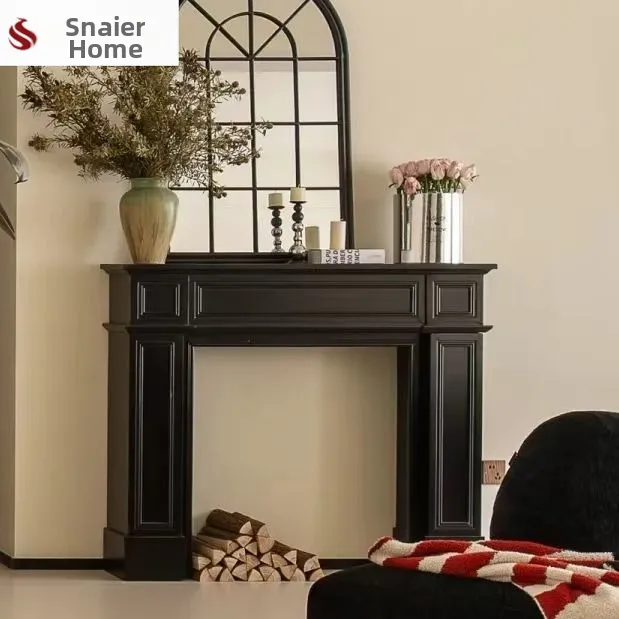 JINBAIRUI | Rustic Decorative Fireplace Mantel with Carvings for ...