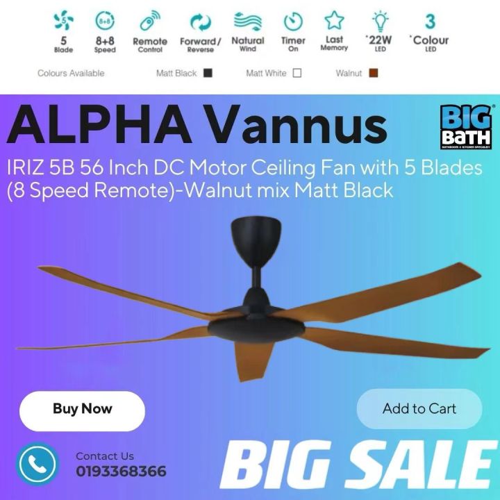 ALPHA Vannus - IRIZ 5B 56 Inch DC Motor Ceiling Fan with 5 Blades (8 ...