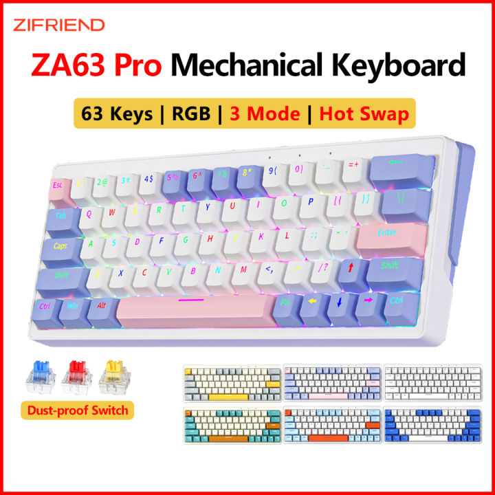 ZIFRIEND ZA63 PRO 63 Keys Mechanical Keyboard Wired & Wireless 3 Modes ...