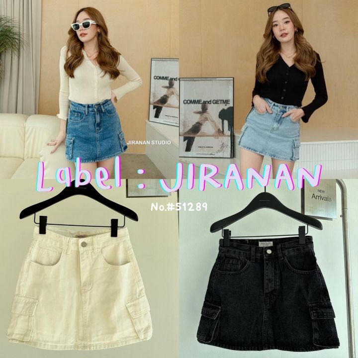 JIRANAN กางเกงกระโปรงยีนส์ สไตล์คาร์โก้ ผ้าไม่ยืด No.#51289 | Lazada.co.th